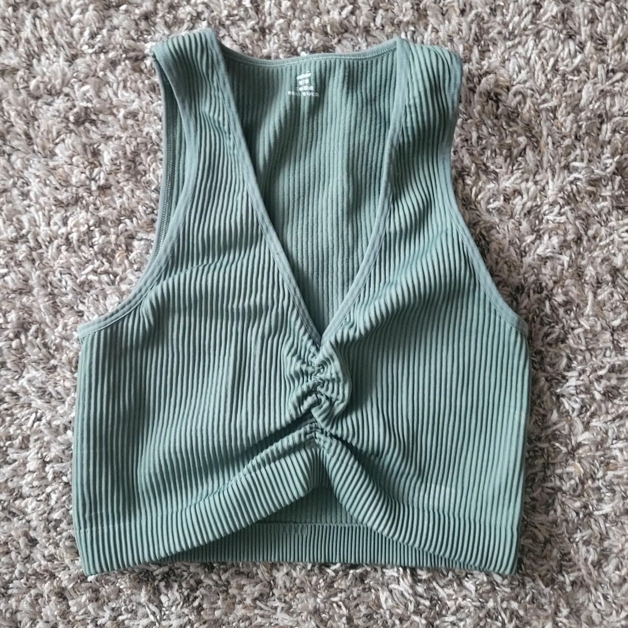 aerie green crop rouche tank top ♡ worn once ♡... - Depop