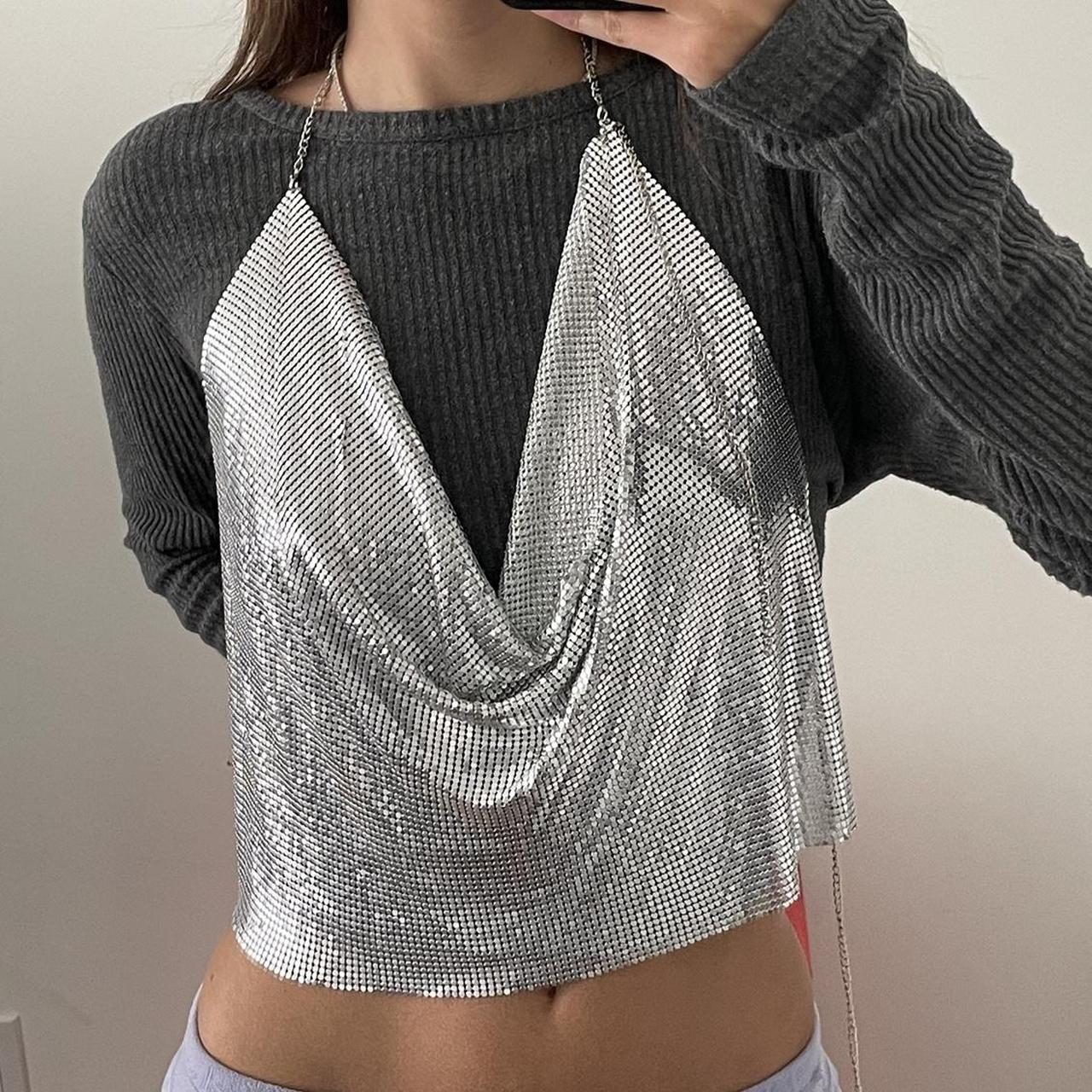 Women's Silver Crop-top | Depop