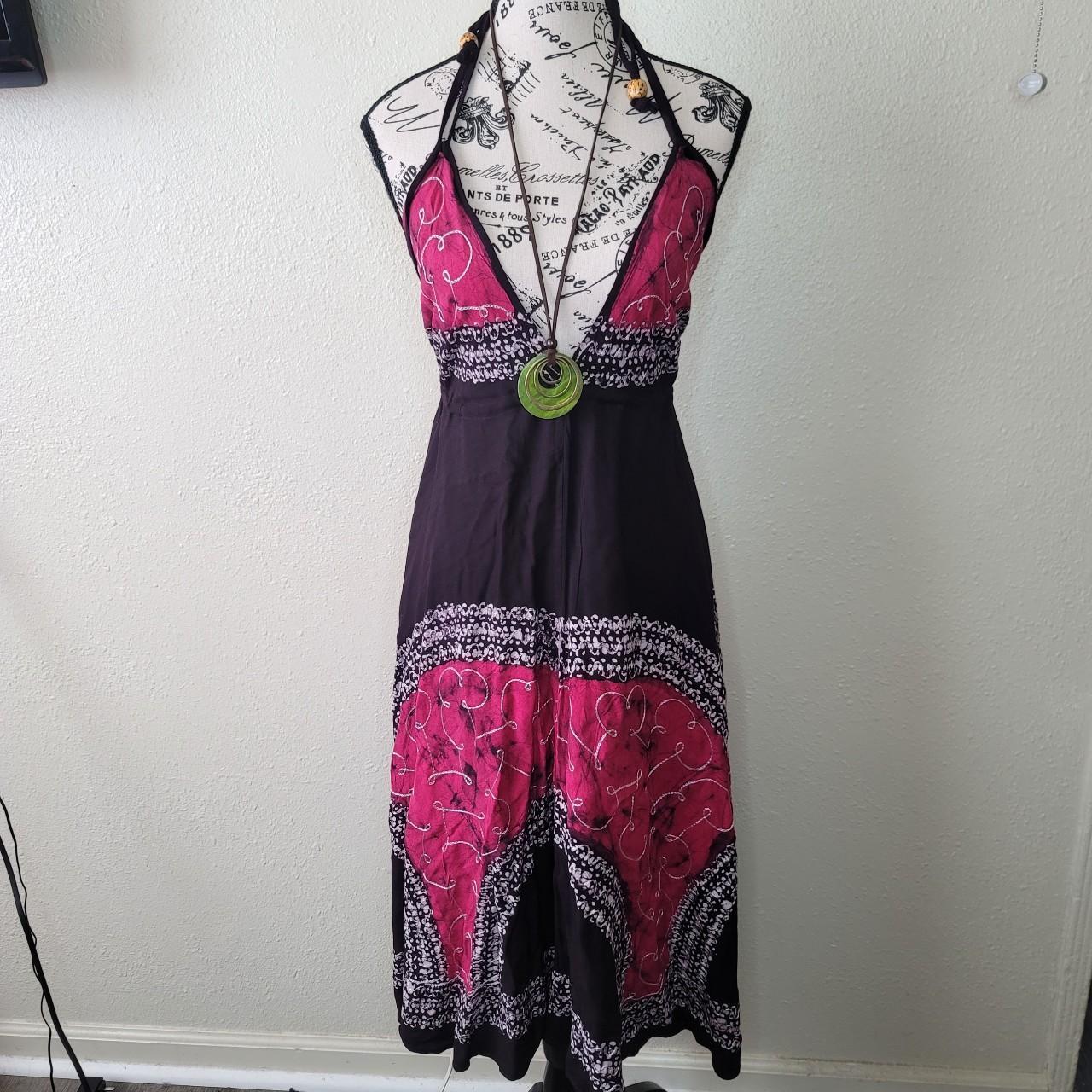 beautiful long bohemian hippie halter dress size:... - Depop