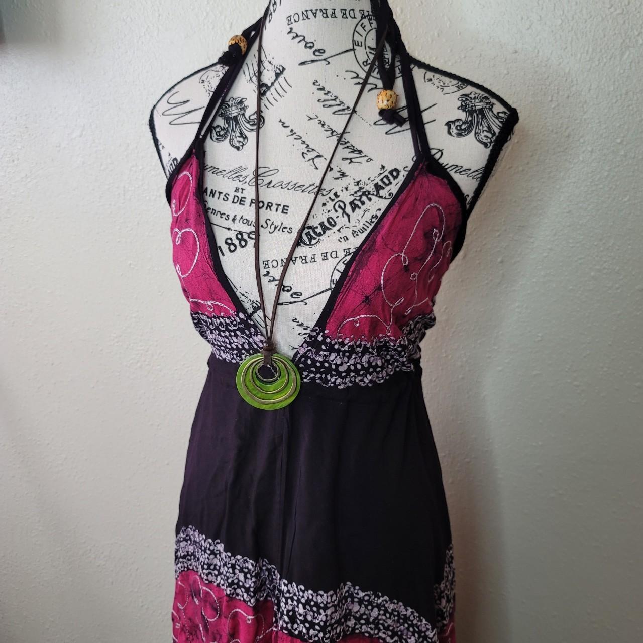 beautiful long bohemian hippie halter dress size:... - Depop
