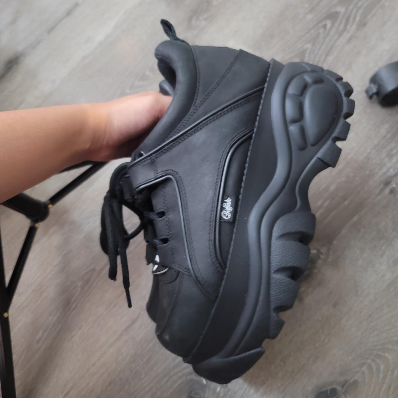 Buffalo London black leather platform sneakers size:... - Depop