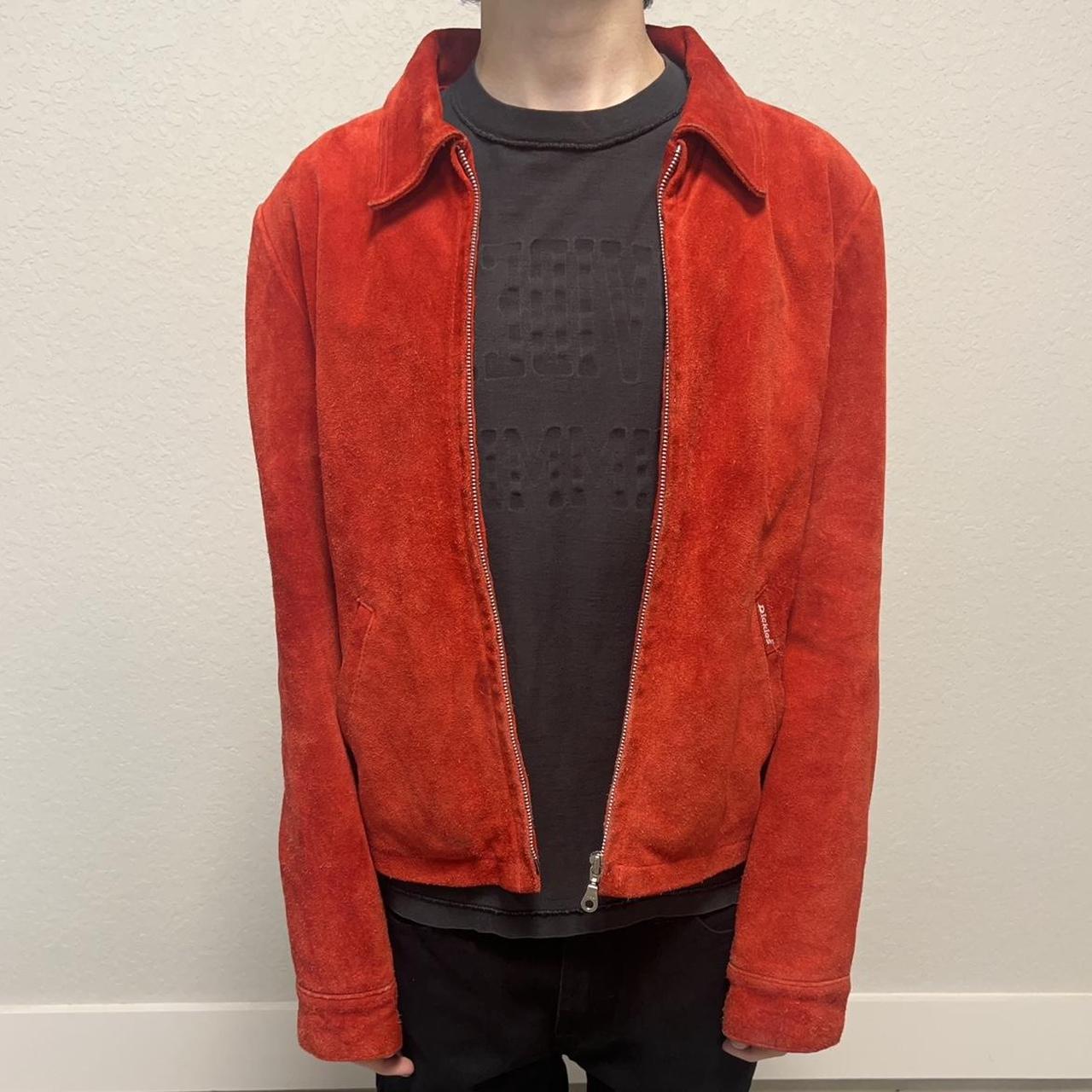 vintage dickies red suede leather jacket has good... - Depop