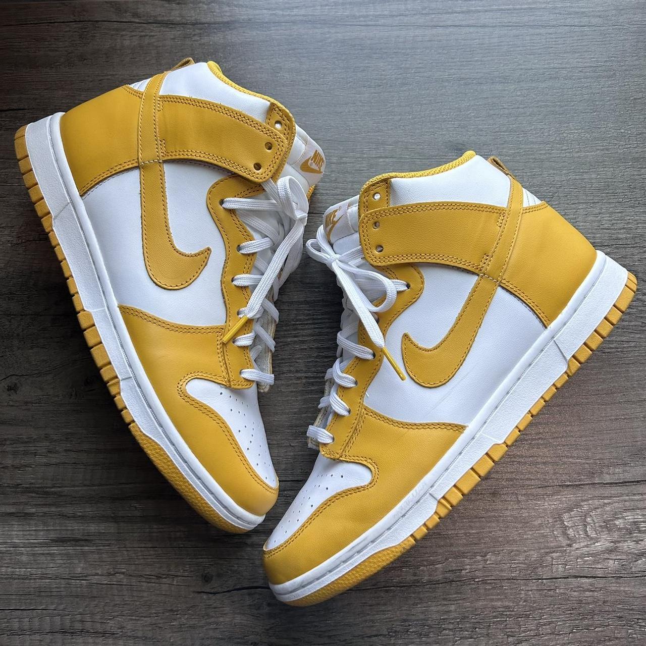 nike dunk high dark sulfur nice shade of yellow size... - Depop