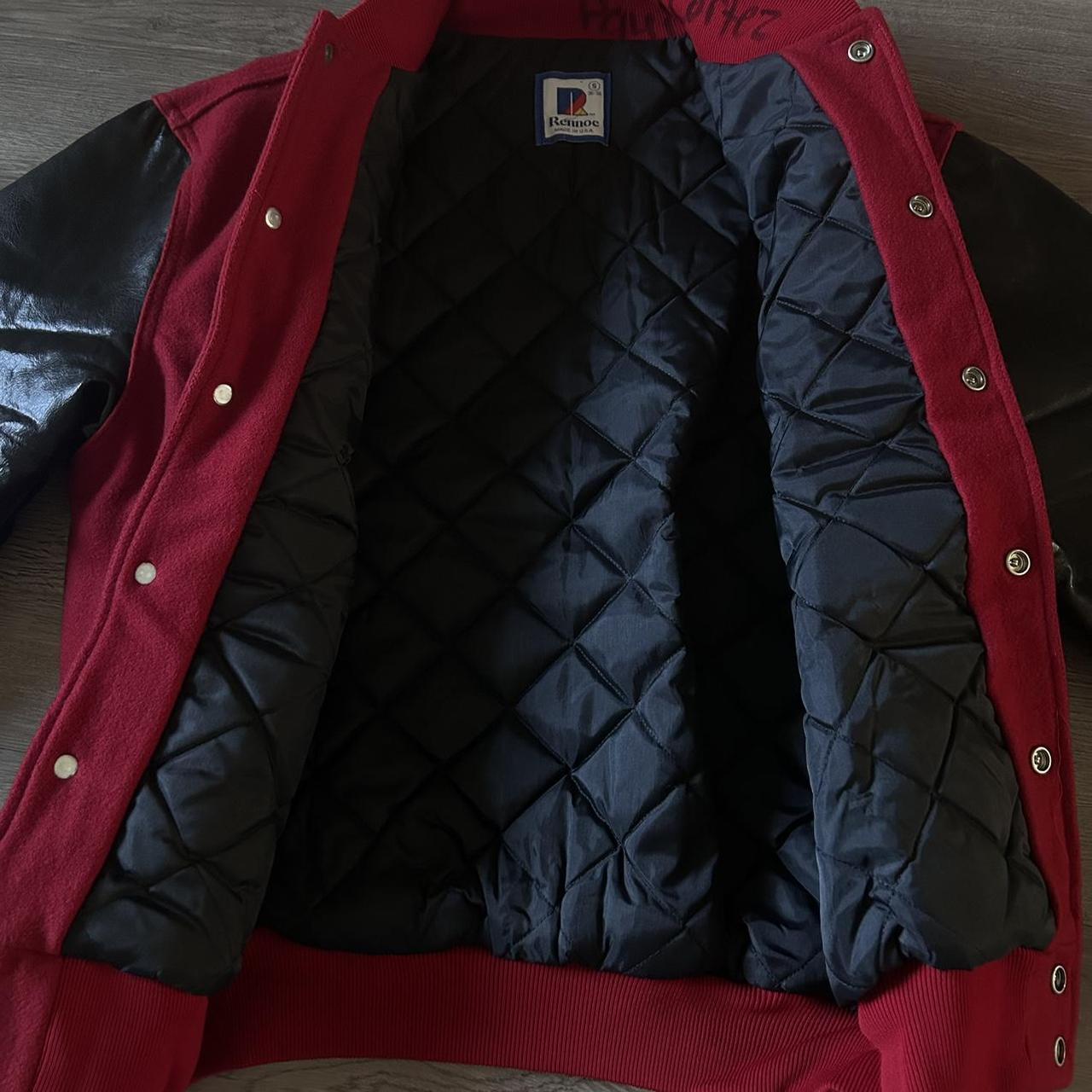 vintage blank varsity jacket red wool body with... - Depop