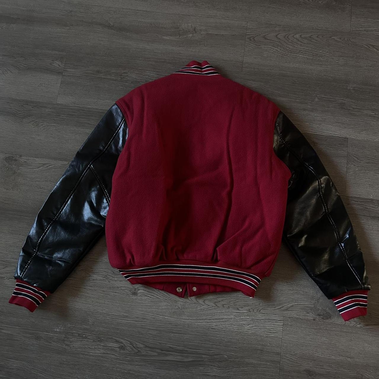 vintage blank varsity jacket red wool body with... - Depop