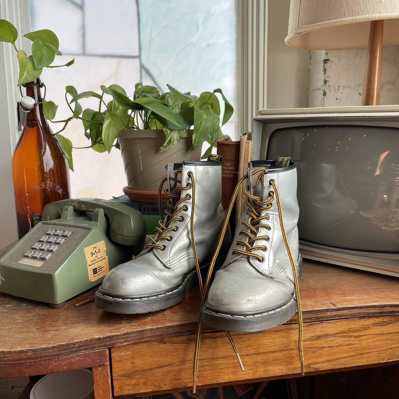 Vintage 90’s Silver Metallic Doc Marten Boots Size... - Depop