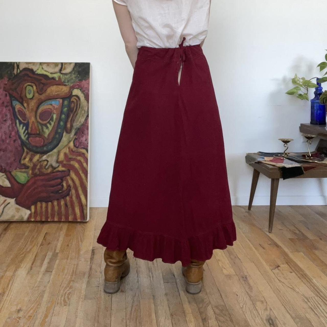Vintage Maroon Maxi skirt Size S. Cotton... | Depop