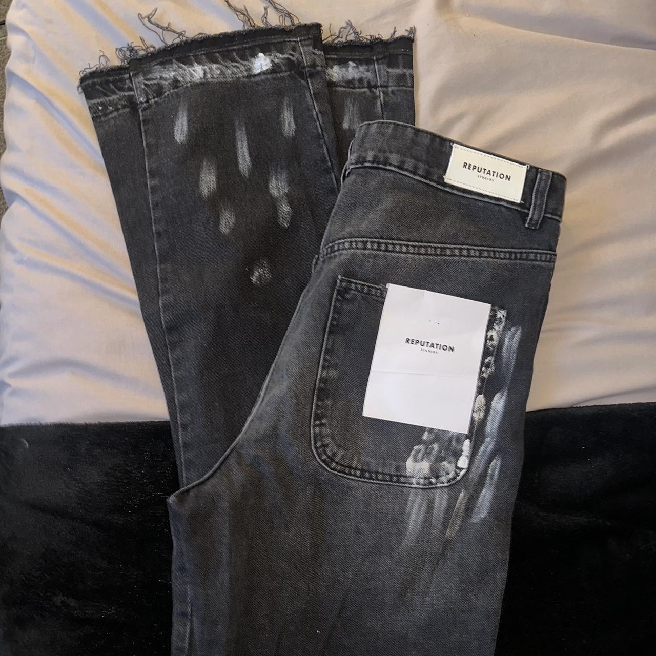 REPUTATION STUDIOS Flare black painters denim jeans.... - Depop