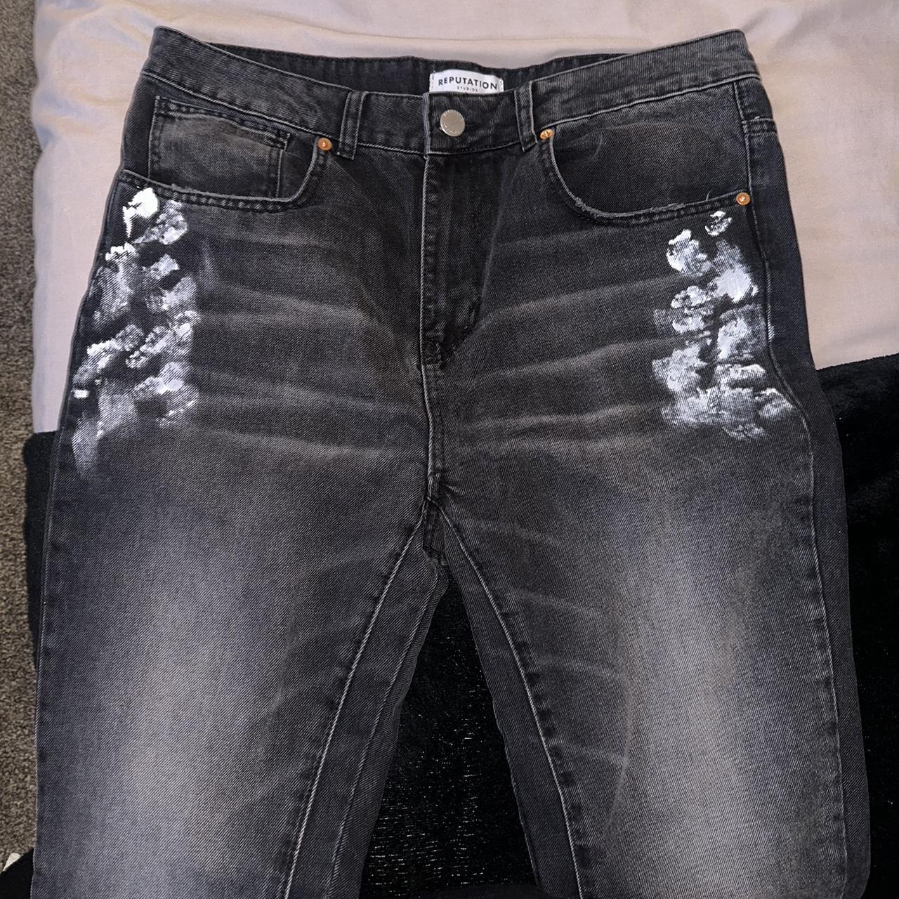 REPUTATION STUDIOS Flare black painters denim jeans.... - Depop