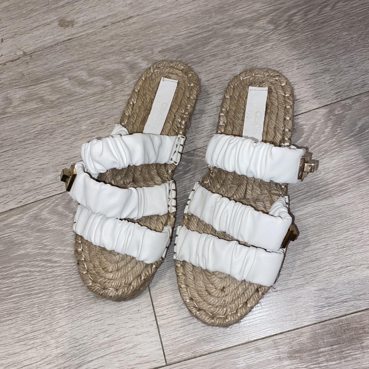 Asos white sandal with ruche straps, slightly worn... - Depop