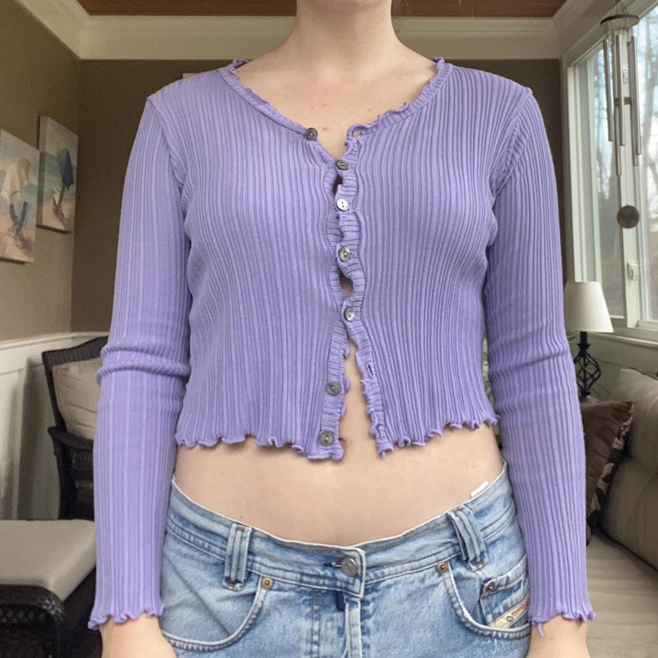 Soft light purple button up sweater. Lettuce... - Depop