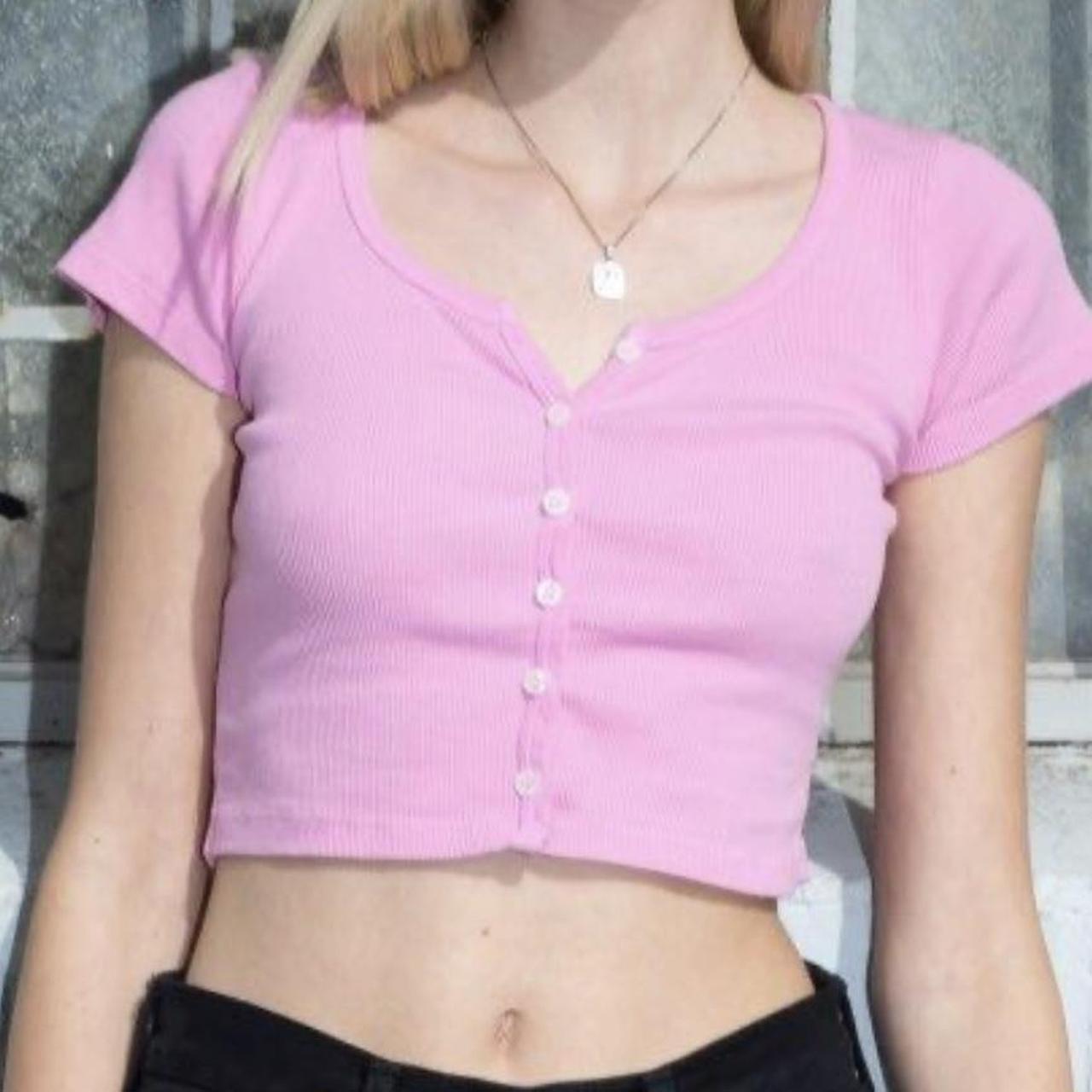 Brandy Melville pink button up top zelly - Depop