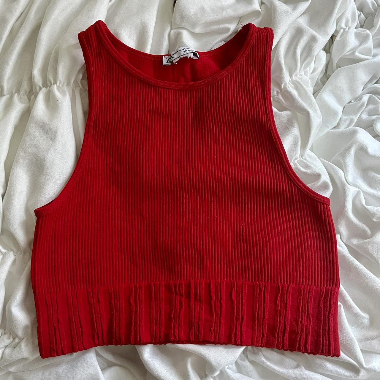 Red ribbed top Barely worn XS #ribbed #croptop #red - Depop
