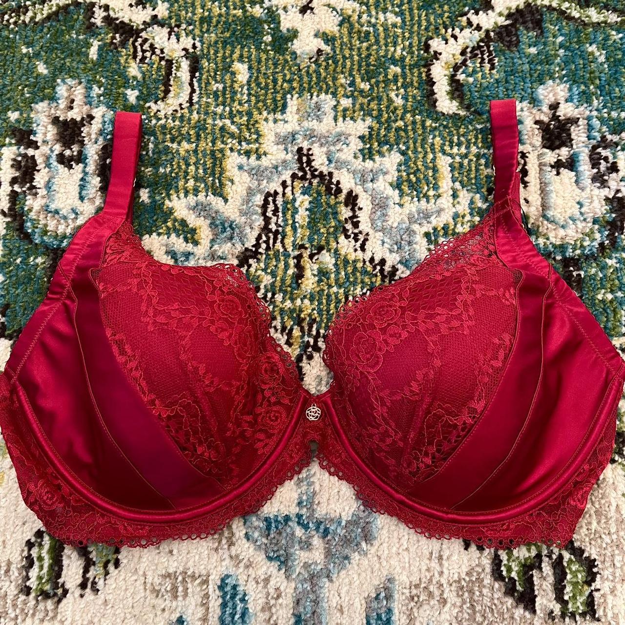 Sexy red satin bra Never worn M&S 32G #sexybra... - Depop