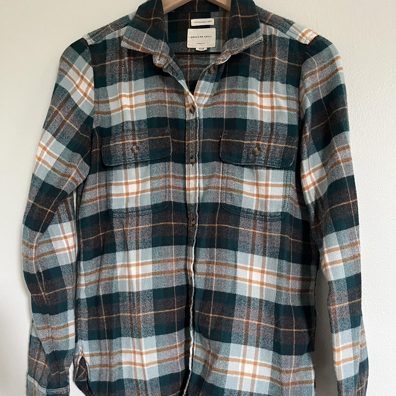 American Eagle soft flannel. Colors are a teal-ish... - Depop