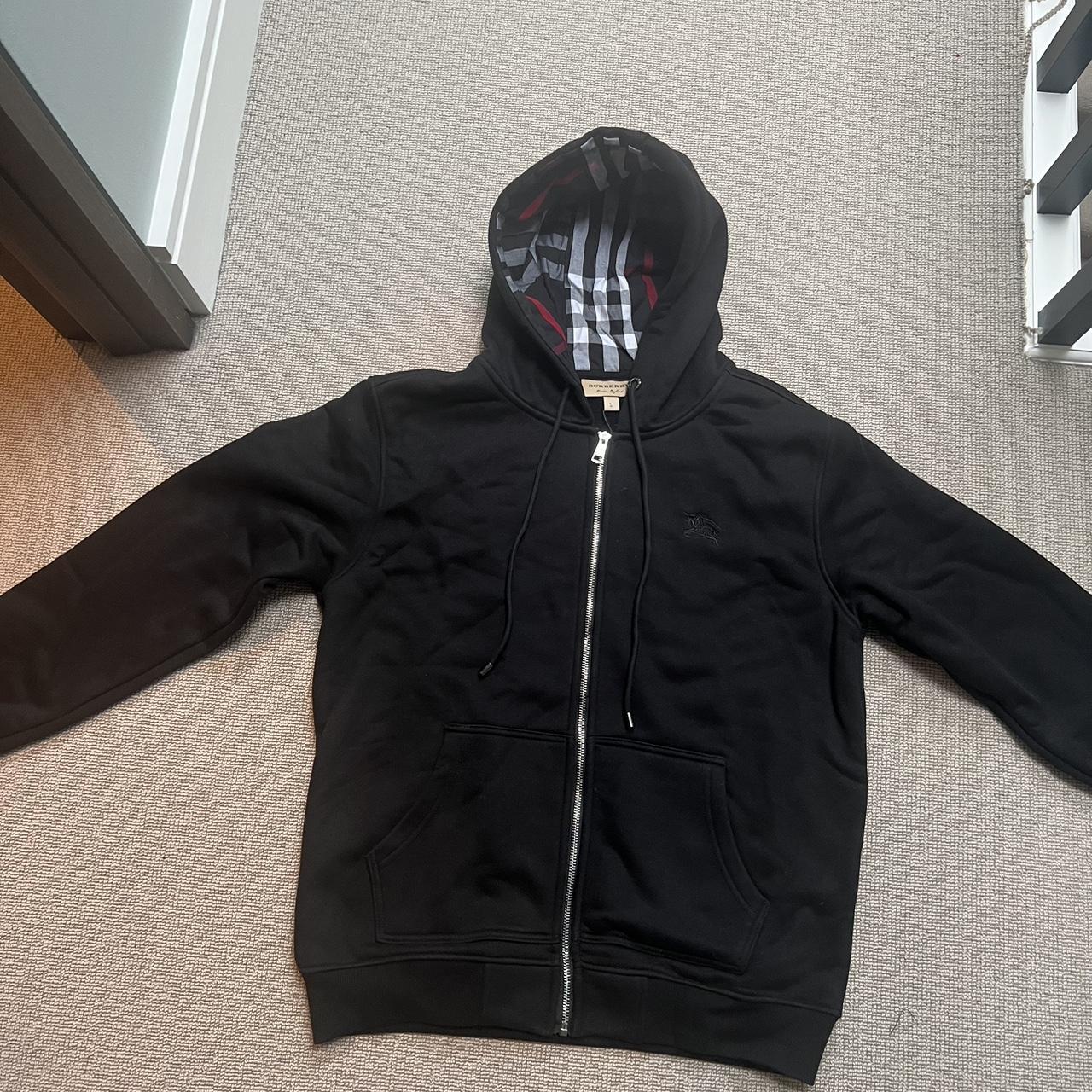 Black Burberry zip up hoodie Nice inner design -... - Depop