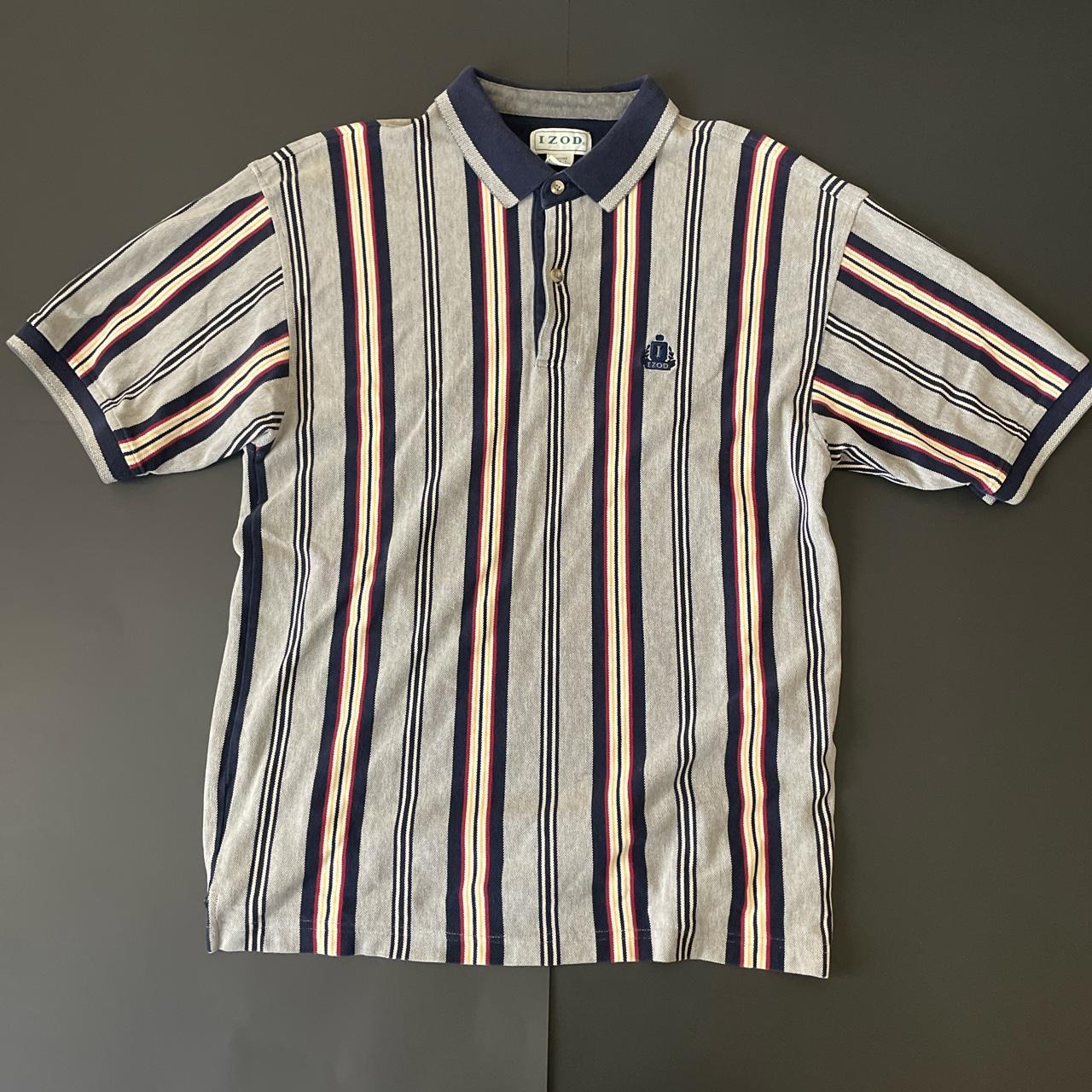 vintage vertical stripe izod polo super cool earth... - Depop