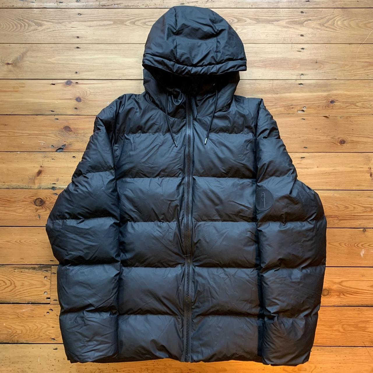 Rains waterproof black zip up puffer/puffa jacket,... - Depop