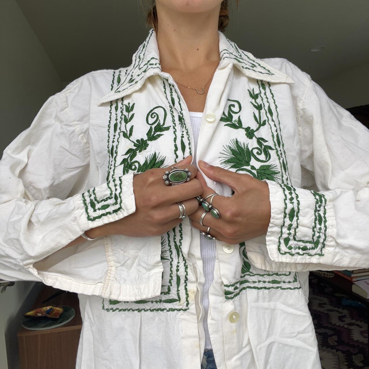 fun mexican style embroidered button up. missing a... - Depop