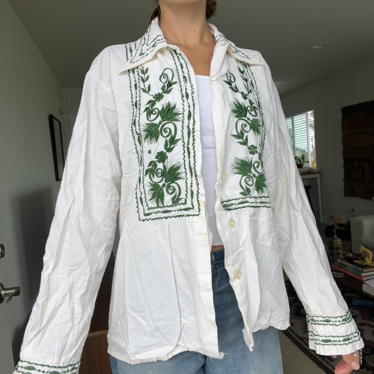fun mexican style embroidered button up. missing a... - Depop