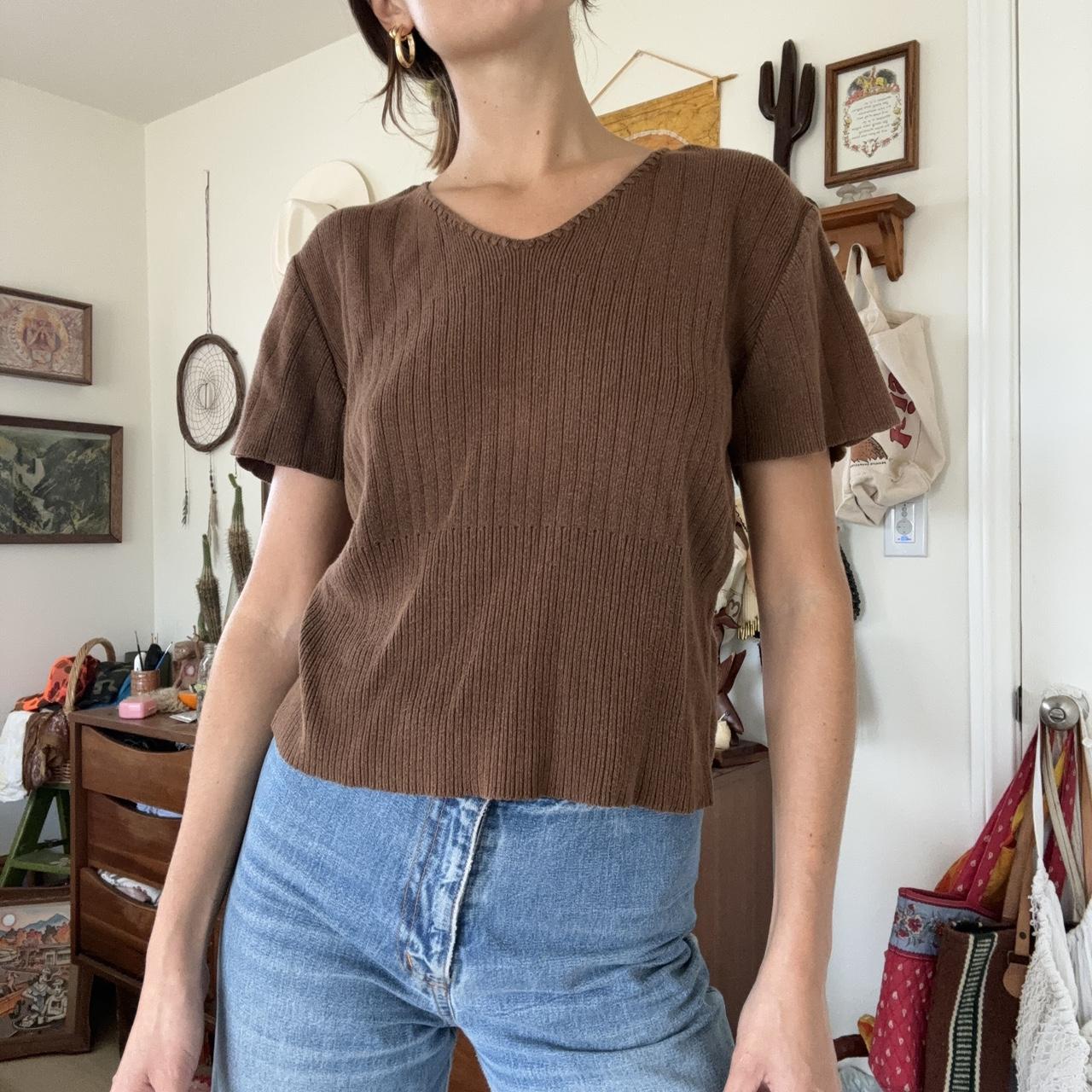 darling vintage 90s brown knit top. love the color... - Depop