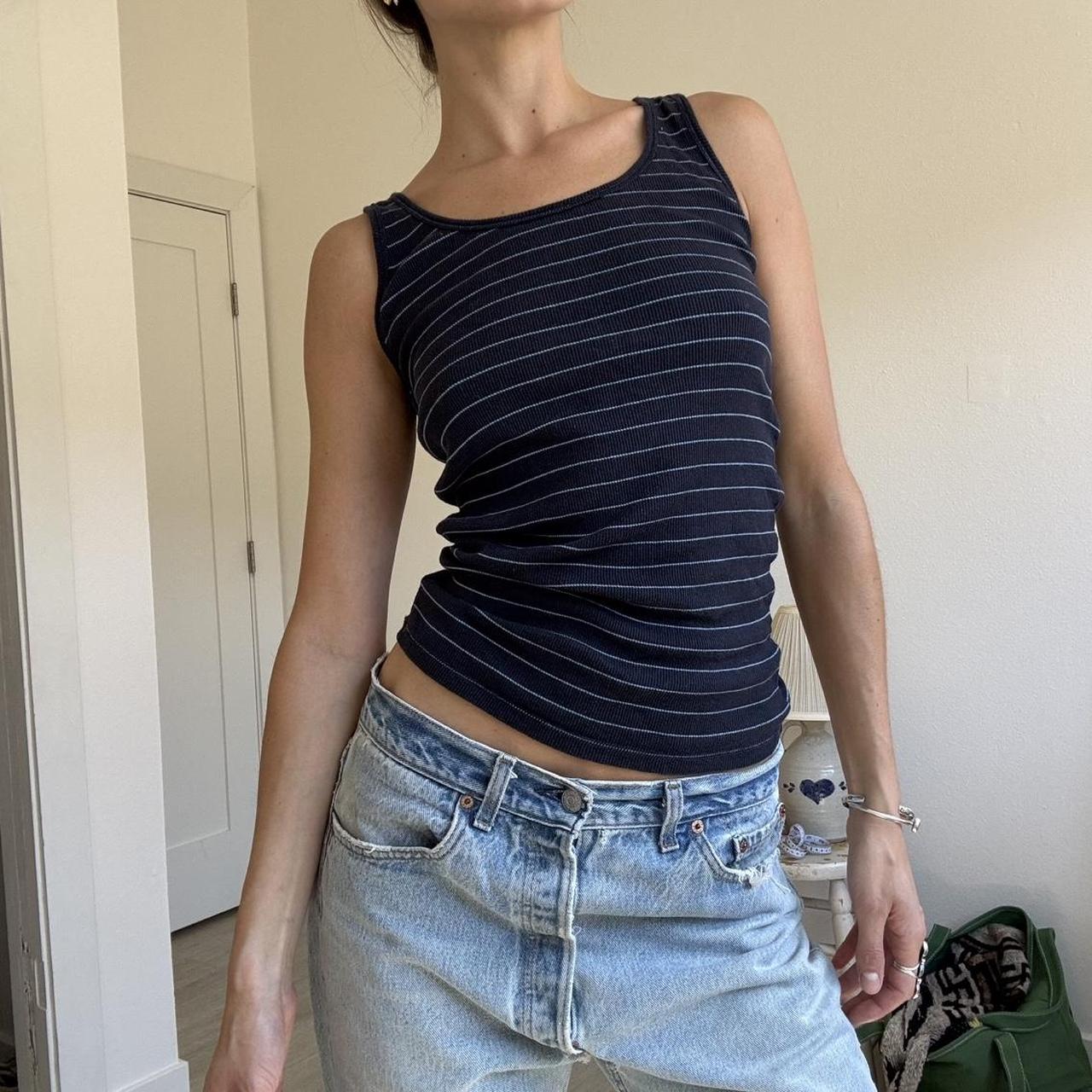 cute striped ribbed tank. models a small but can fit... | Depop