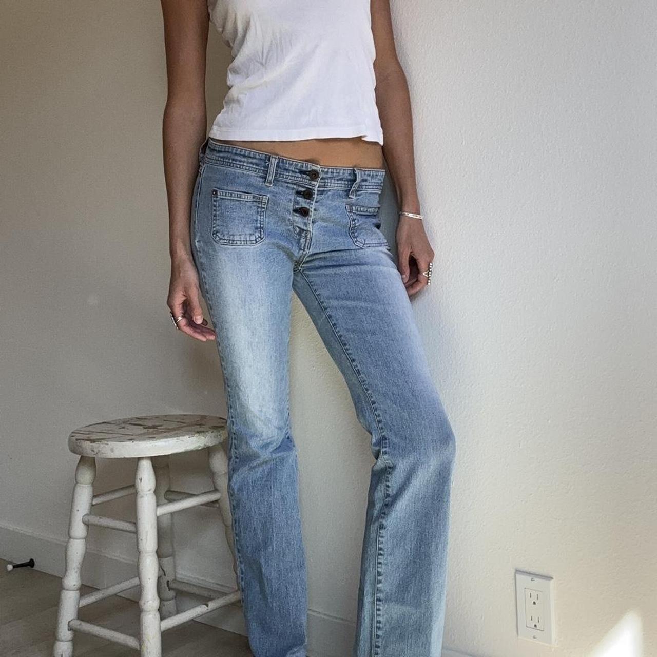 y2k low rise bootcut jeans. love the buttons. waist... | Depop