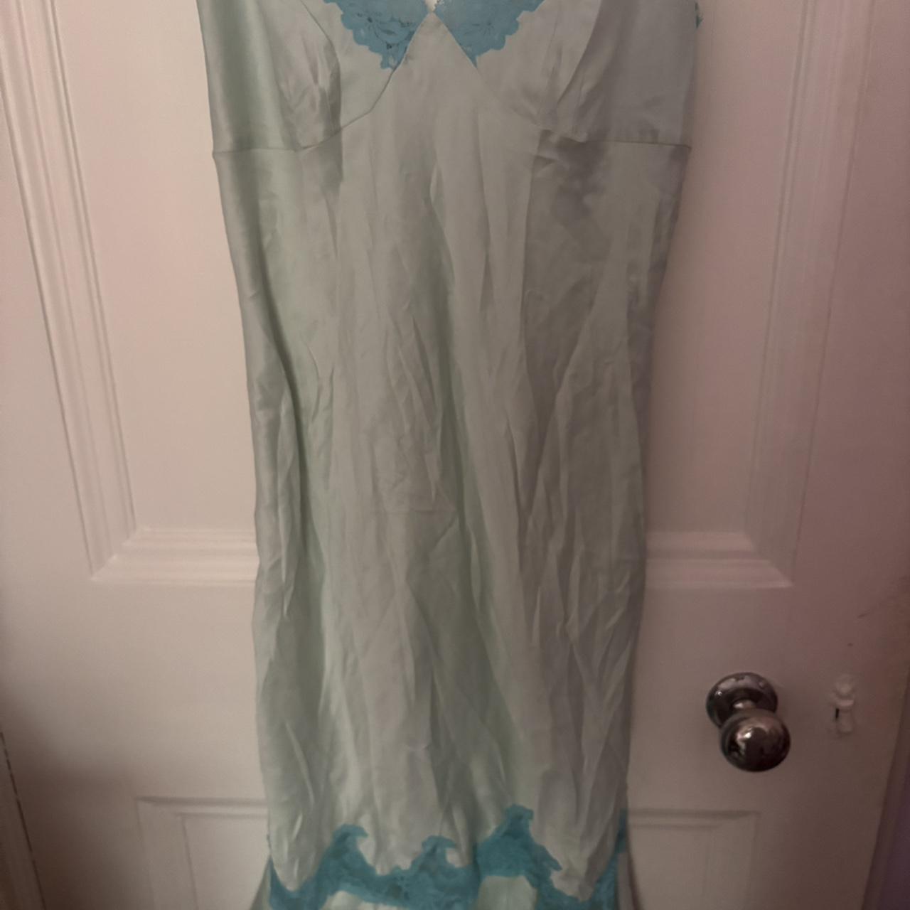 Vintage Victoria Secret Light blue lace silk slip... | Depop