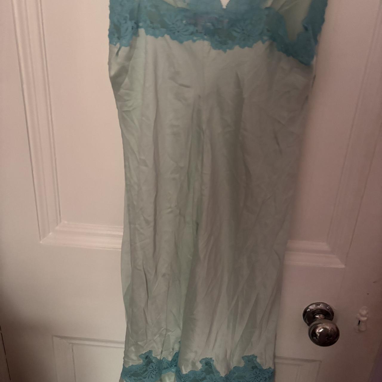 Vintage Victoria Secret Light blue lace silk slip... | Depop