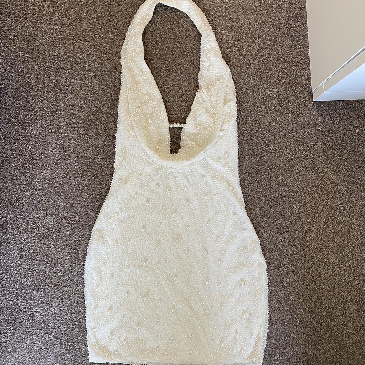 white oh polly pearl embellished body con dress worn... - Depop