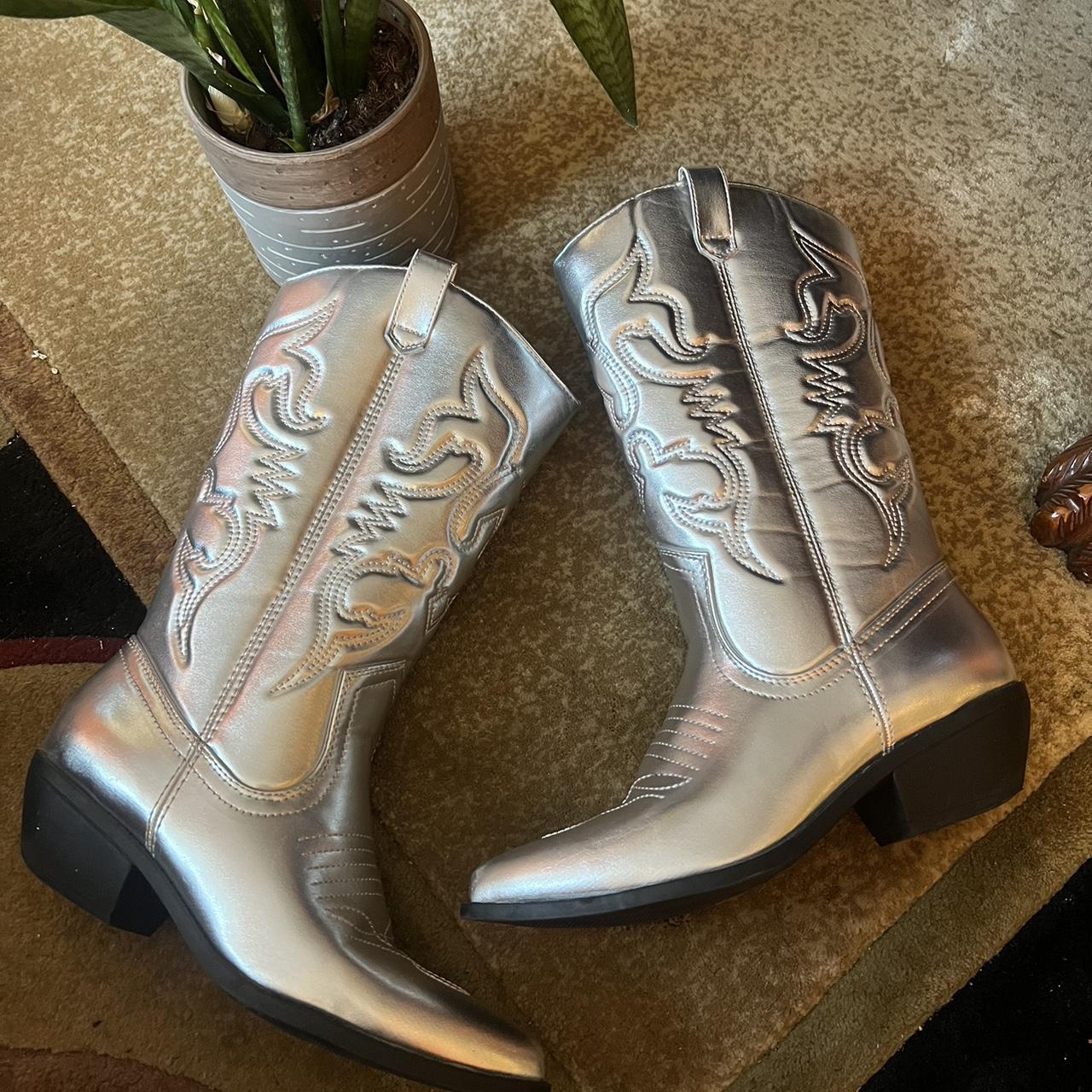 Silver Cowboy Boots | Worn a few a times Can fit a... - Depop