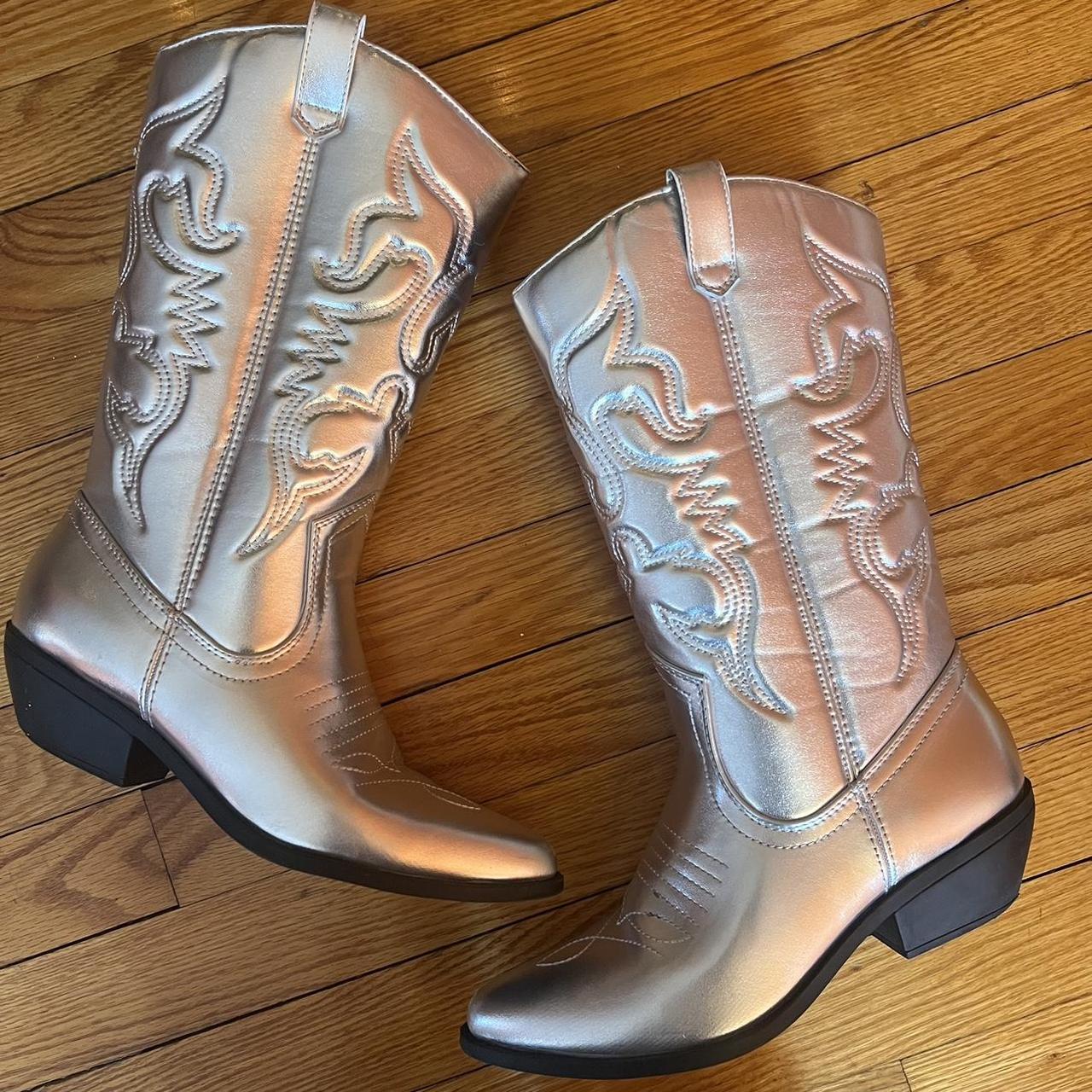 Silver Cowboy Boots | Worn a few a times Can fit a... - Depop