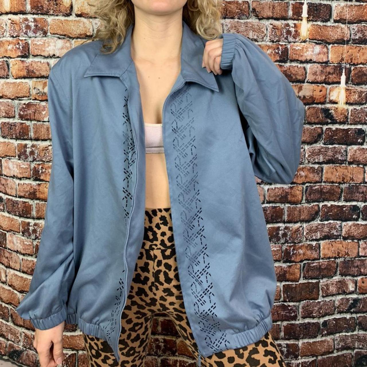 Vintage 90s track jacket Blue with cut-out design... - Depop