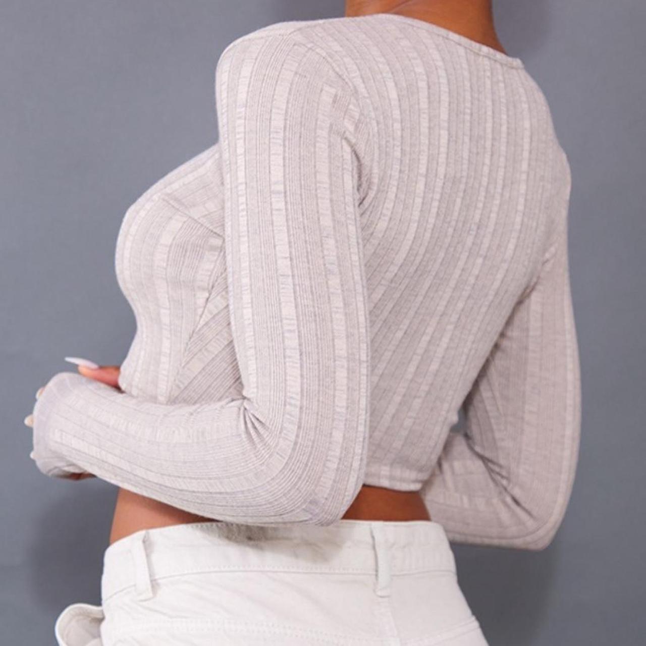 PLT taupe thick marl rib cross front long sleeve... - Depop