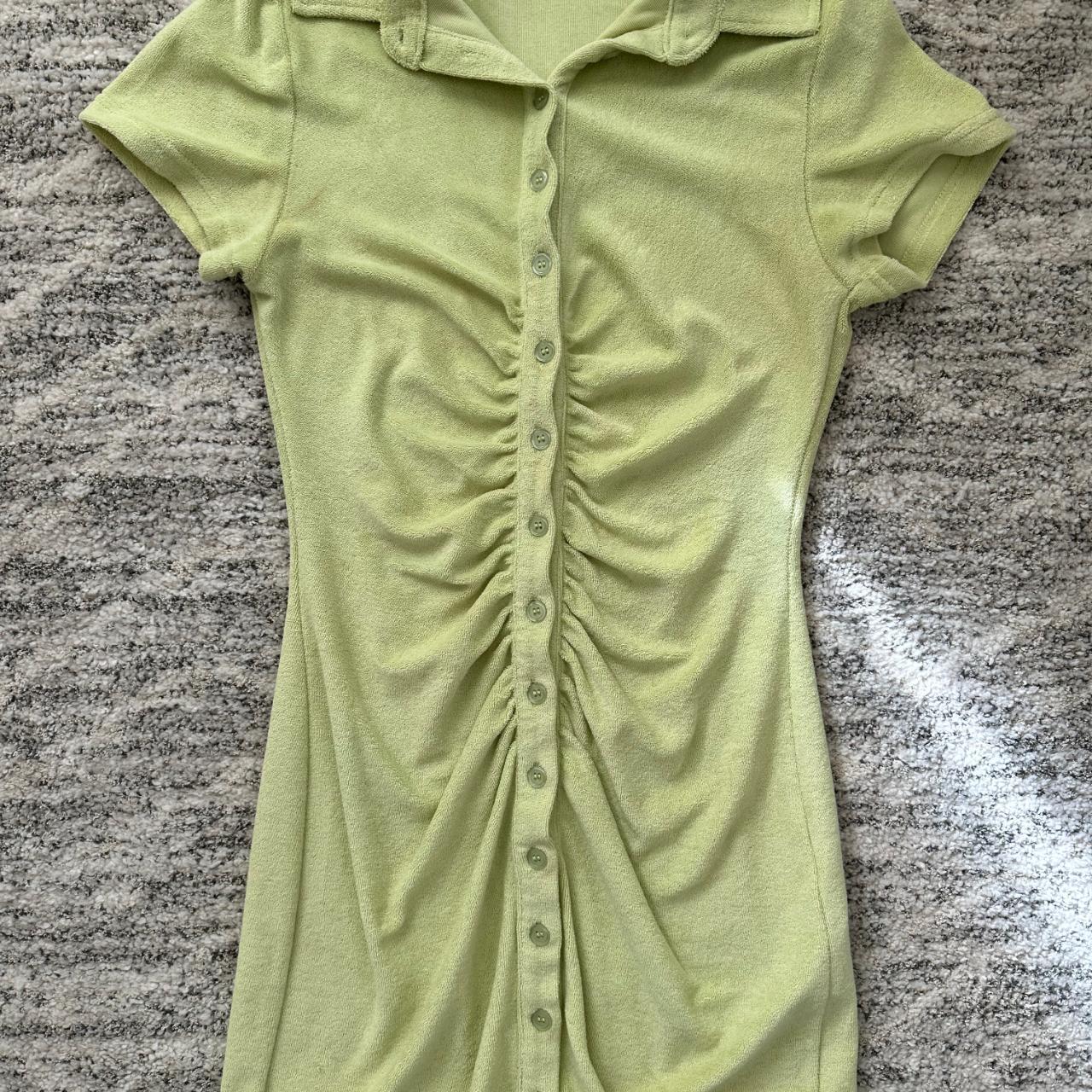 Lime green terry cloth mini dress with buttons and... - Depop