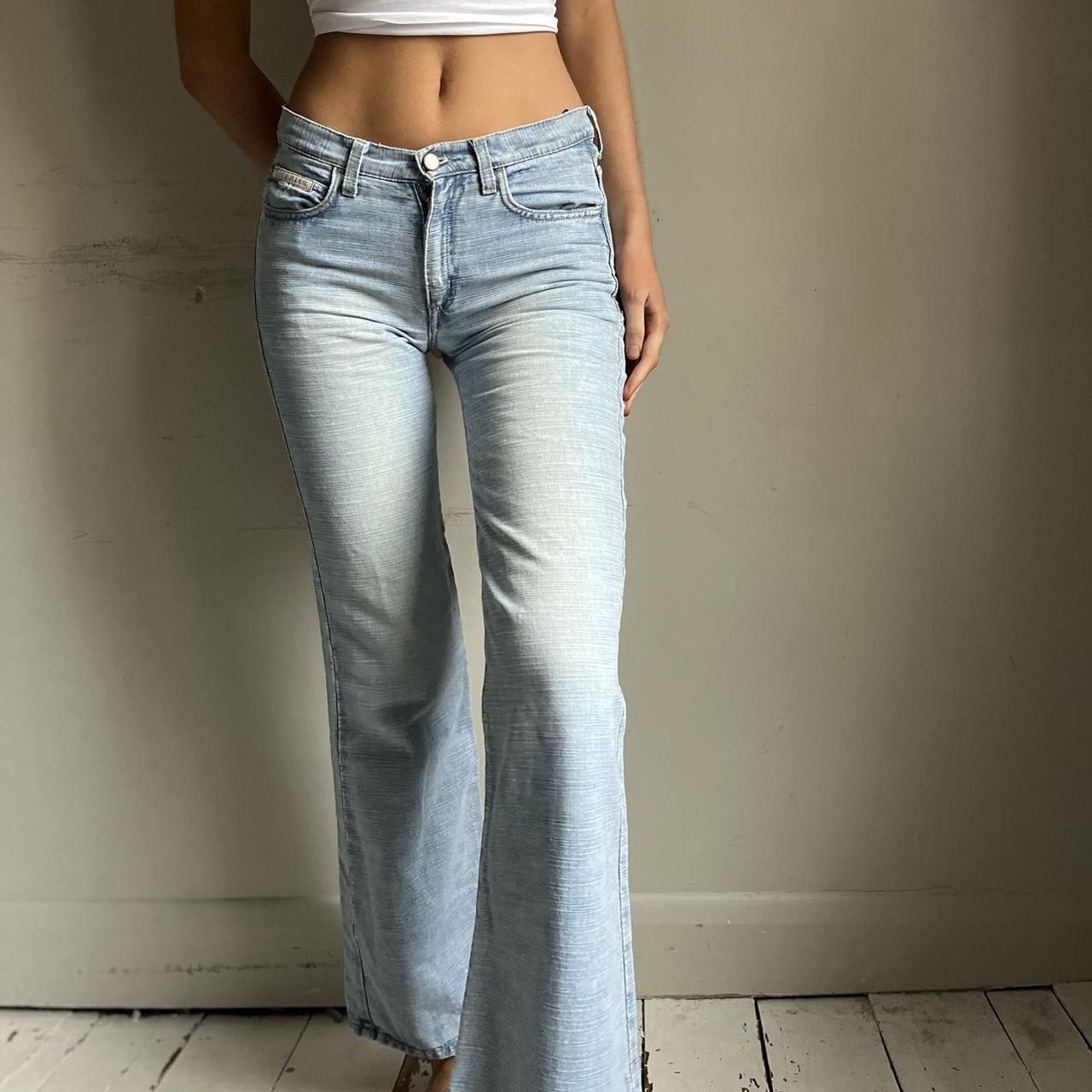 light blue flared jeans low rise low waisted... - Depop
