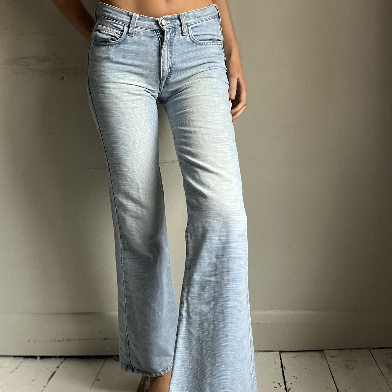 light blue flared jeans low rise low waisted... - Depop