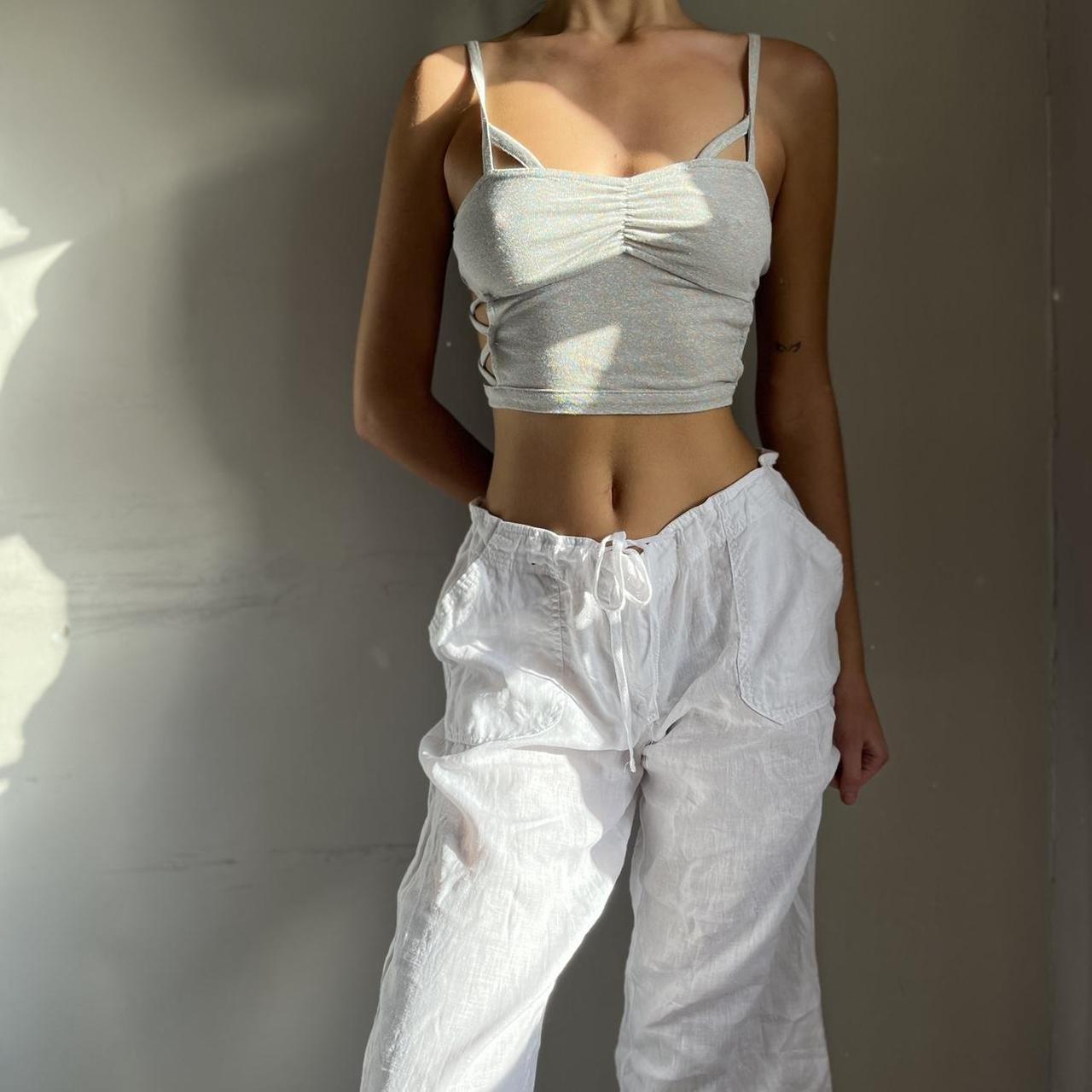 silver grey cami strappy glittery cropped top - Depop