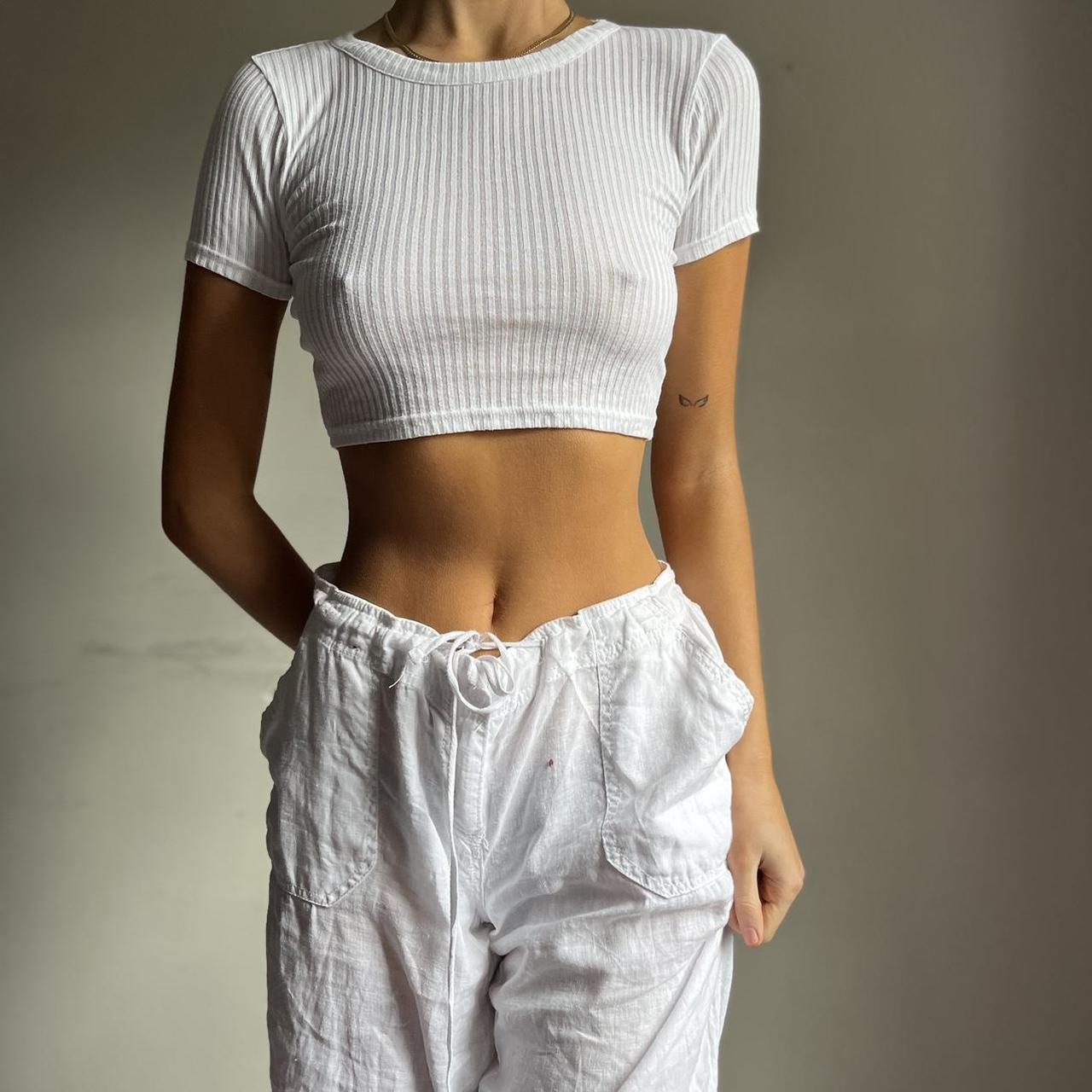 white ribbed cropped top baby tee t-shirt - Depop