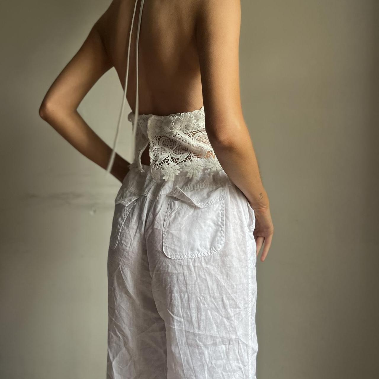 backless cream/ off white lace halterneck tie up top - Depop