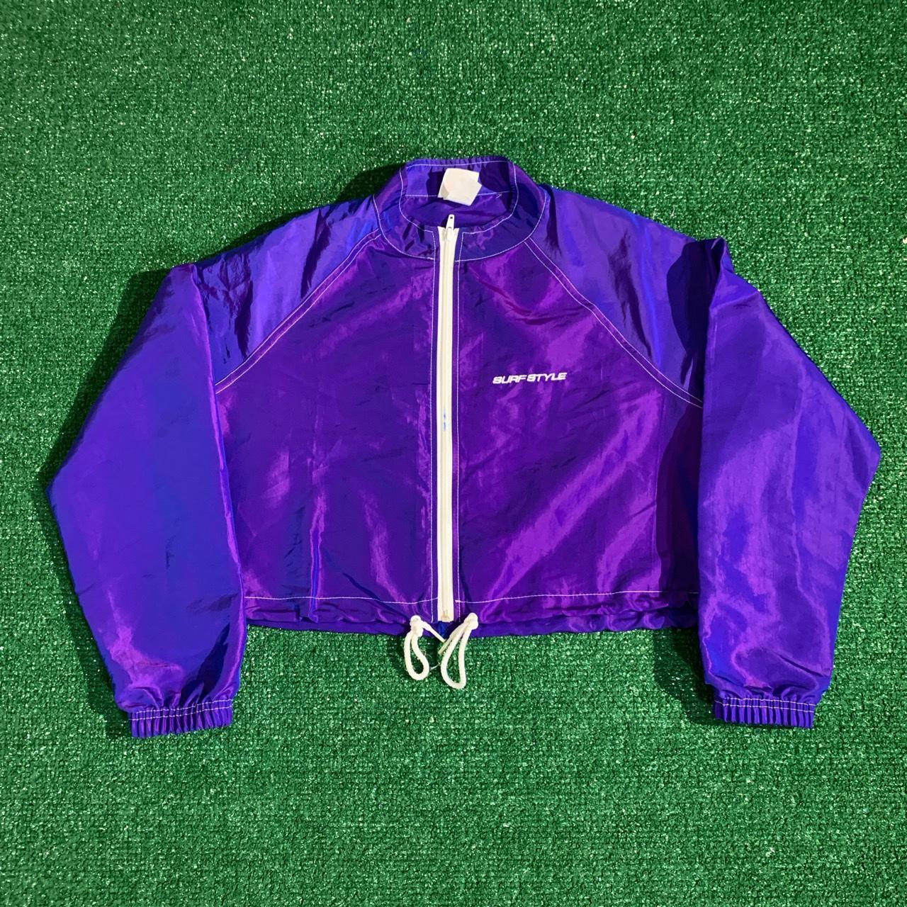 Surfstyle Iridescent Purple Cropped Zip-Up Jacket... - Depop