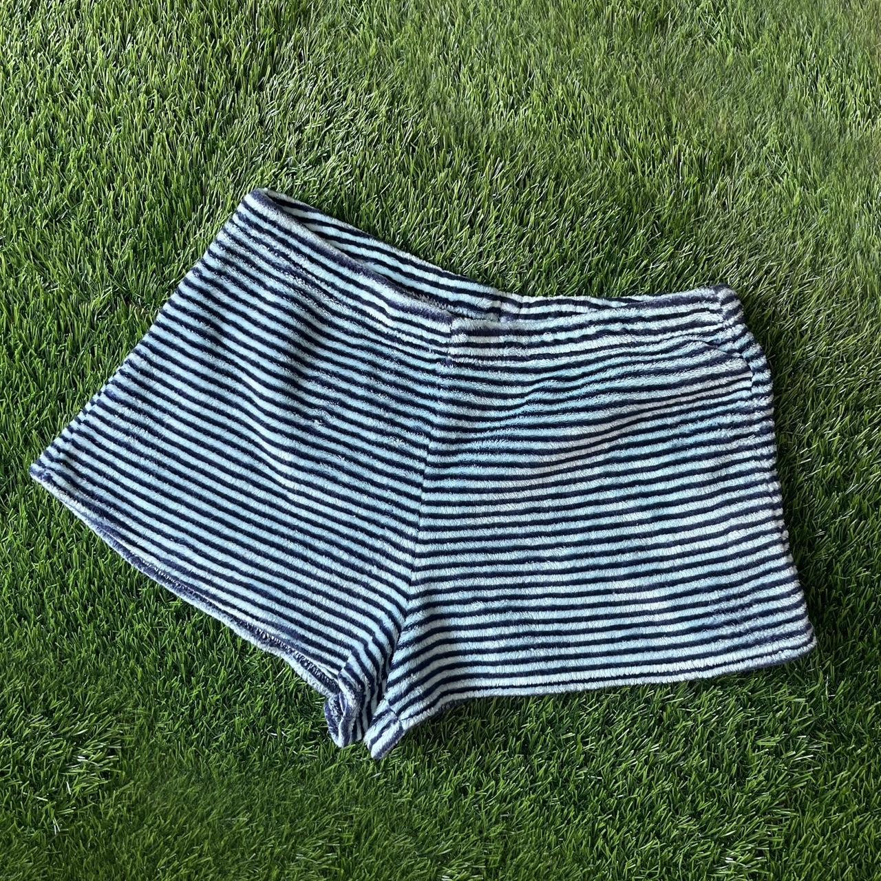 Fuzzy striped shorts Super cozy shorts that are so... - Depop
