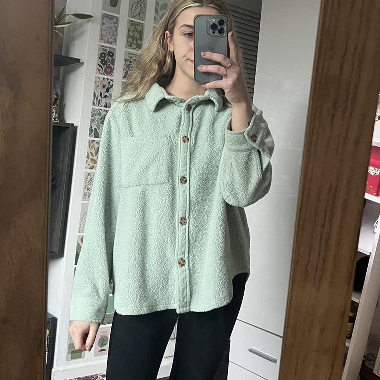 Green/ teal fluffy next shacket/ shirt Size... - Depop