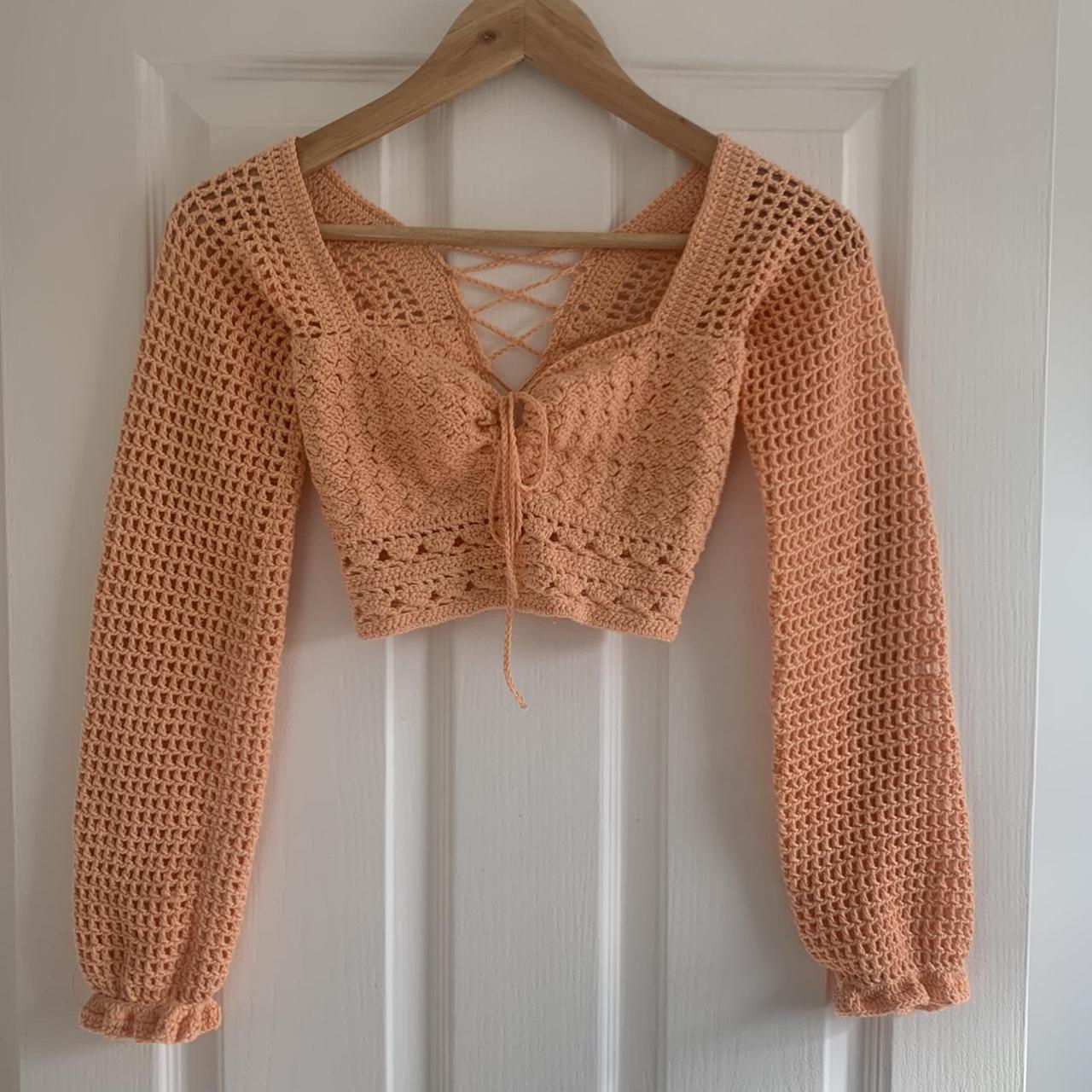 Crochet mesh long sleeve top 🫶🏽 Available for instant... - Depop