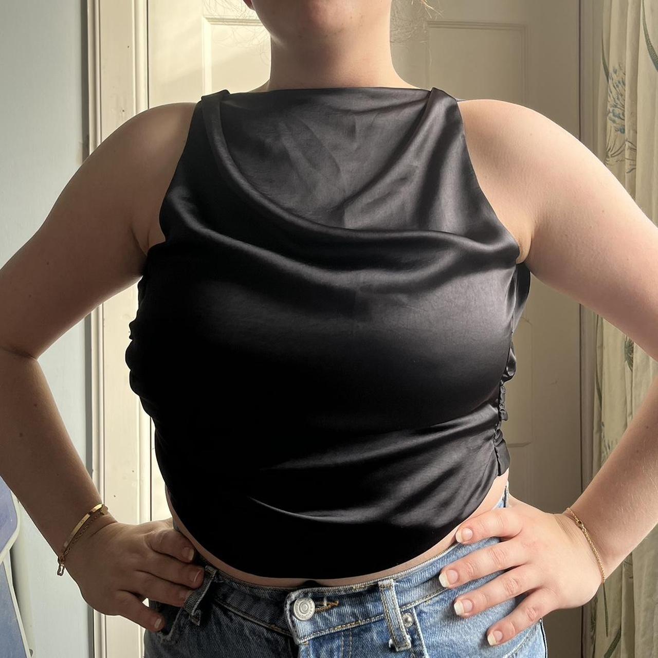Gorgeous black silk backless top from Zara. Size... - Depop