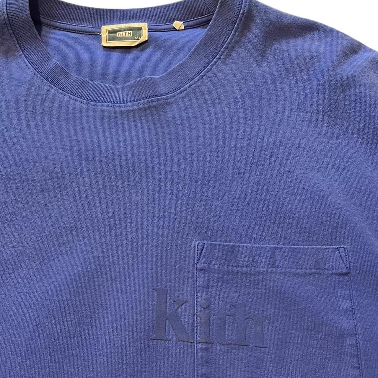 Kith Boxy Velvet Logo Pocket Tee in Cobalt Blue Size... - Depop