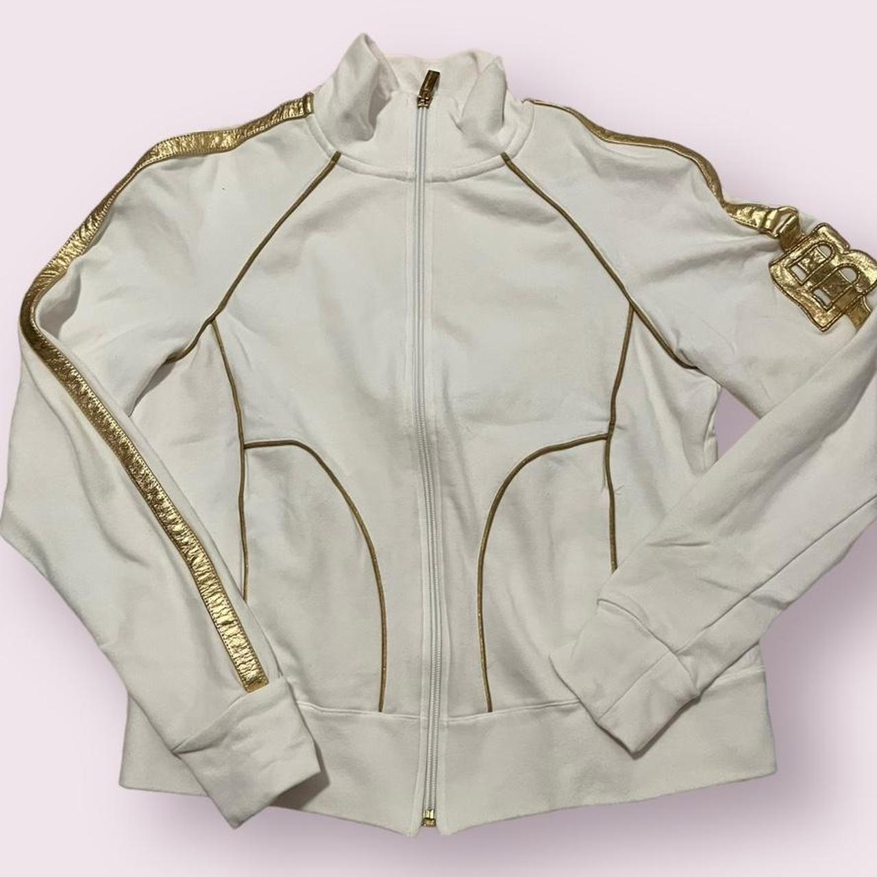 bebe sport white and gold zip up jacket size L last... - Depop
