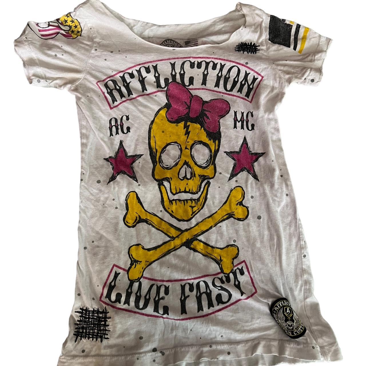 Affliction Skull Emo Shirt Size Womens Small White... - Depop