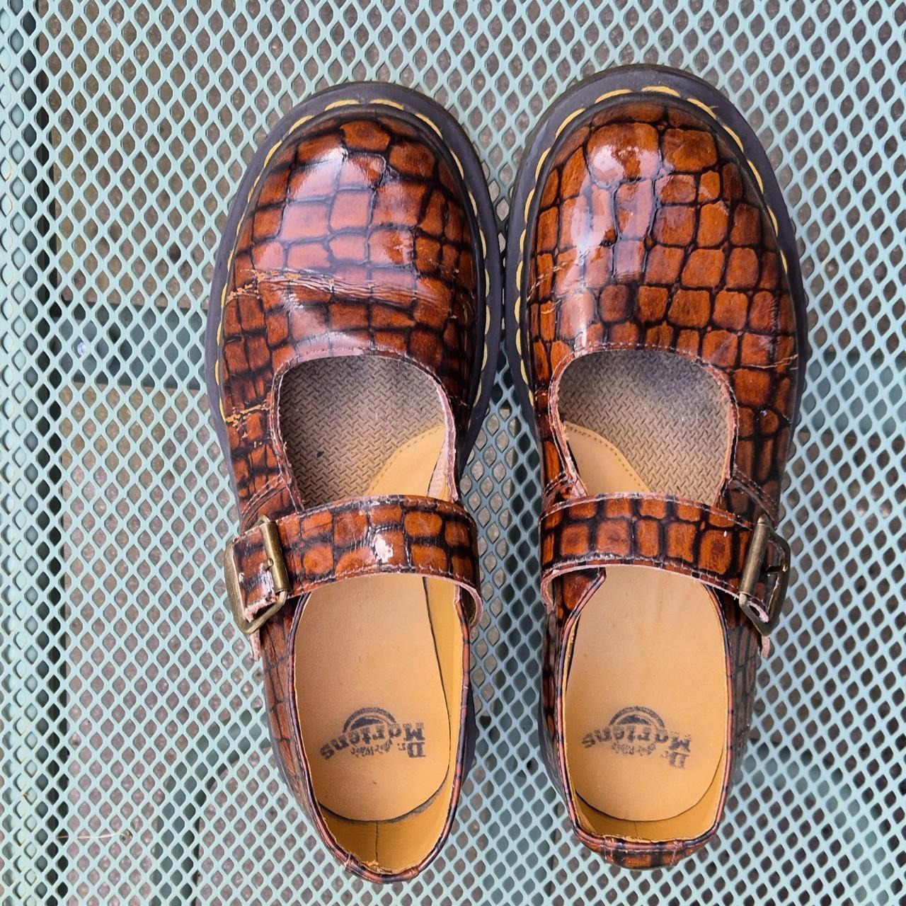 Rare brown patent Dr Marten croc print buckle shoes.... - Depop