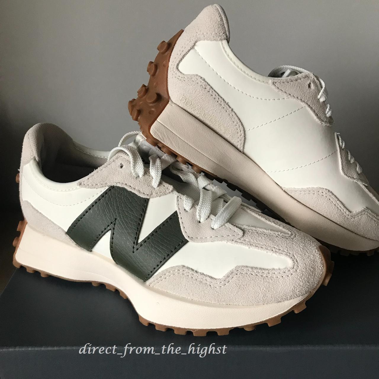 New Balance Women's Green and Cream Trainers | Depop